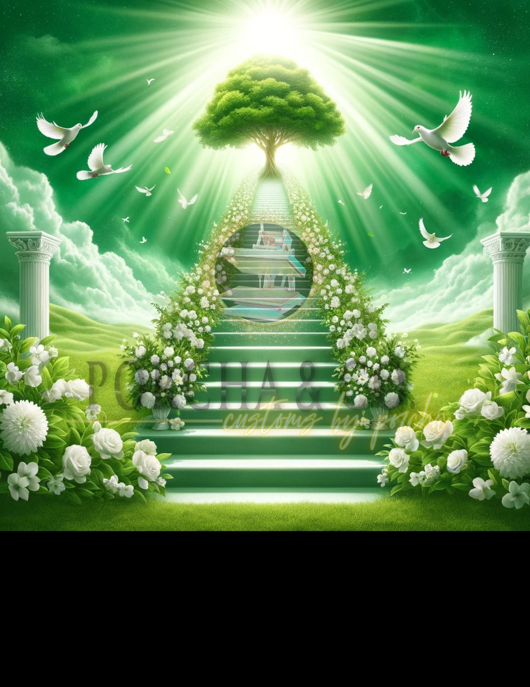 IN LOVING MEMORY Png, Green Heaven's Stairway Memorial Background for ...