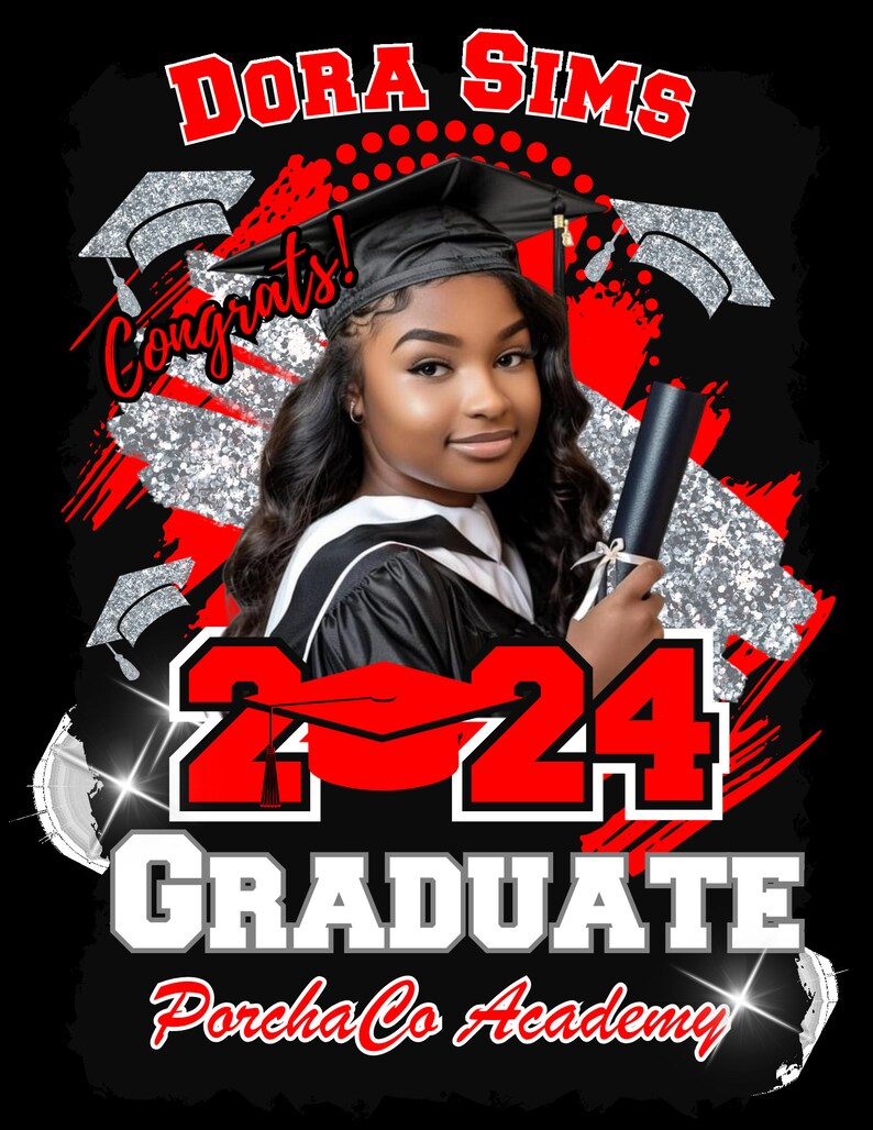 EDITABLE GRADUATION Red and Silver T Shirt Design, in CANVA, 2024 ...