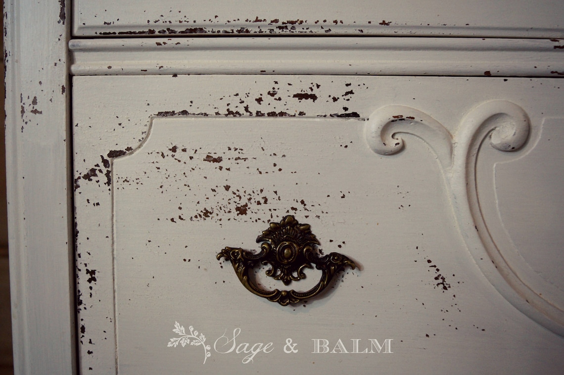 SOLD | Antique White Shabby Chic Chippy Painted Dresser, White Antique ...
