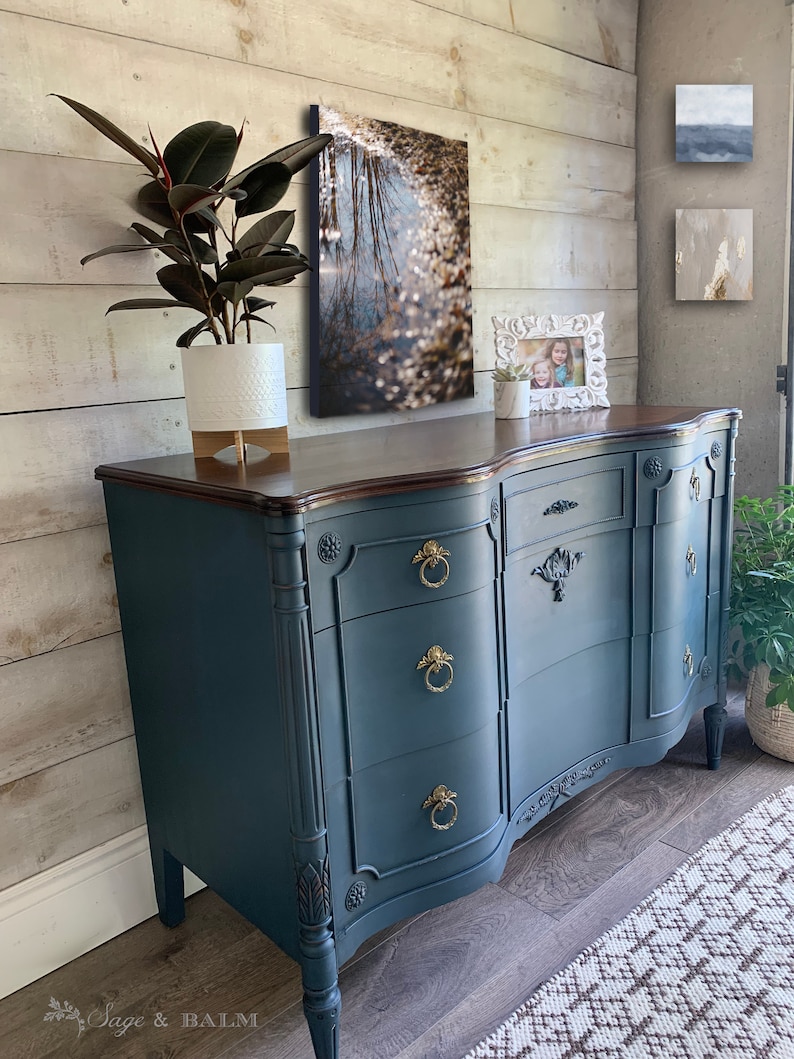 SOLD Teal & Walnut Serpentine Front Buffet or Entry Console - Etsy