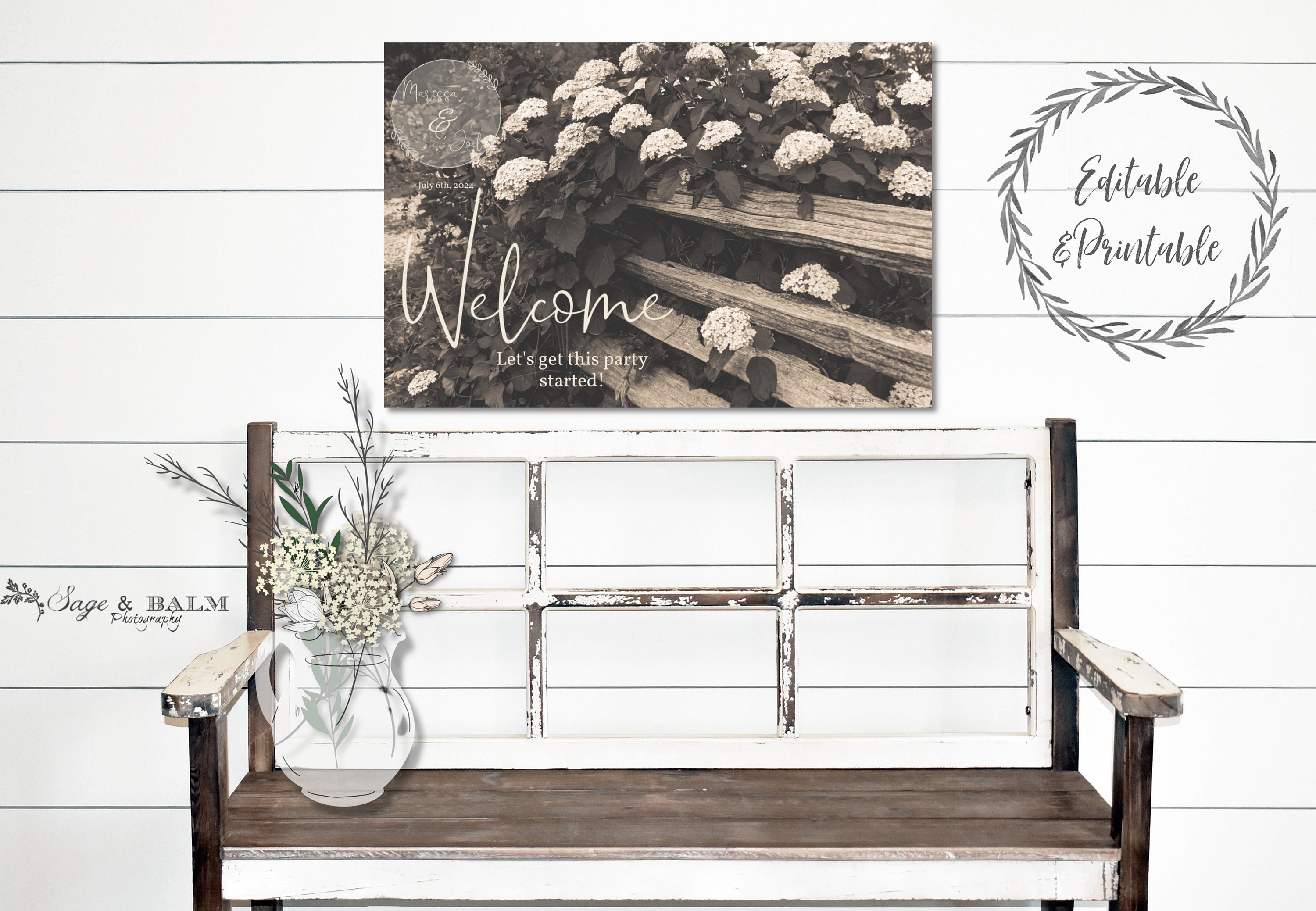 Rustic Hydrangea Digital & Printable Welcome Sign Poster Template ...