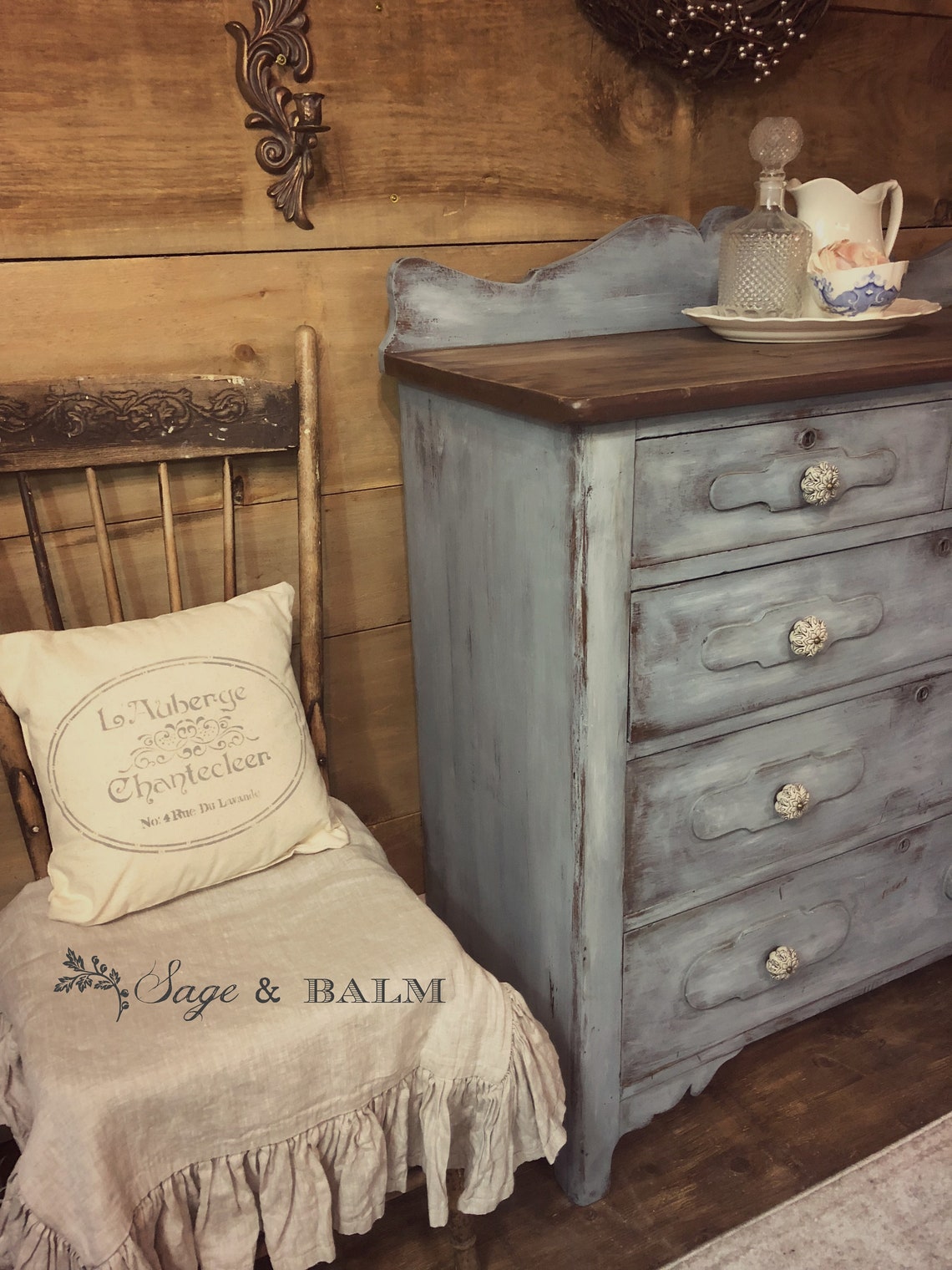 SOLD Blue Primitive Shabby Chic Antique Dresser or Sideboard | Etsy