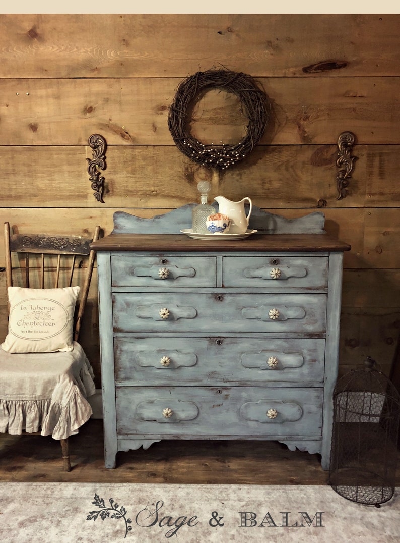 SOLD Blue Primitive Shabby Chic Antique Dresser or Sideboard | Etsy
