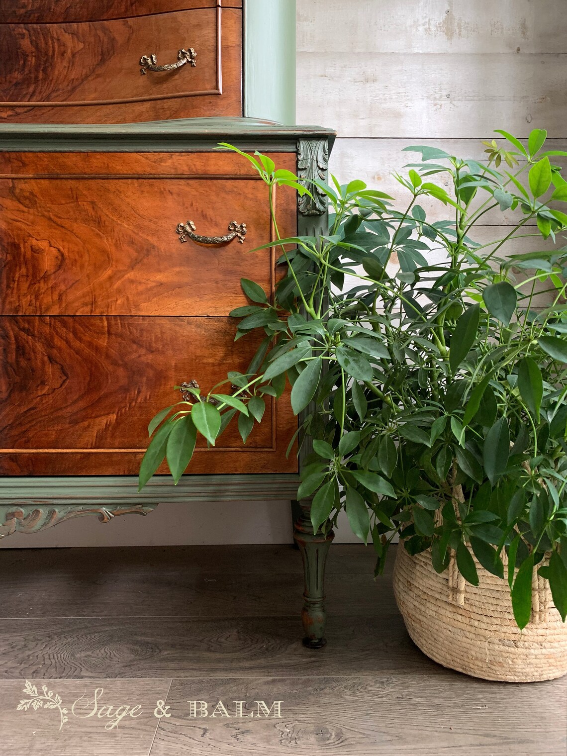 SOLD | Green & Mahogany Antique Wood Tallboy Dresser | Painted ...