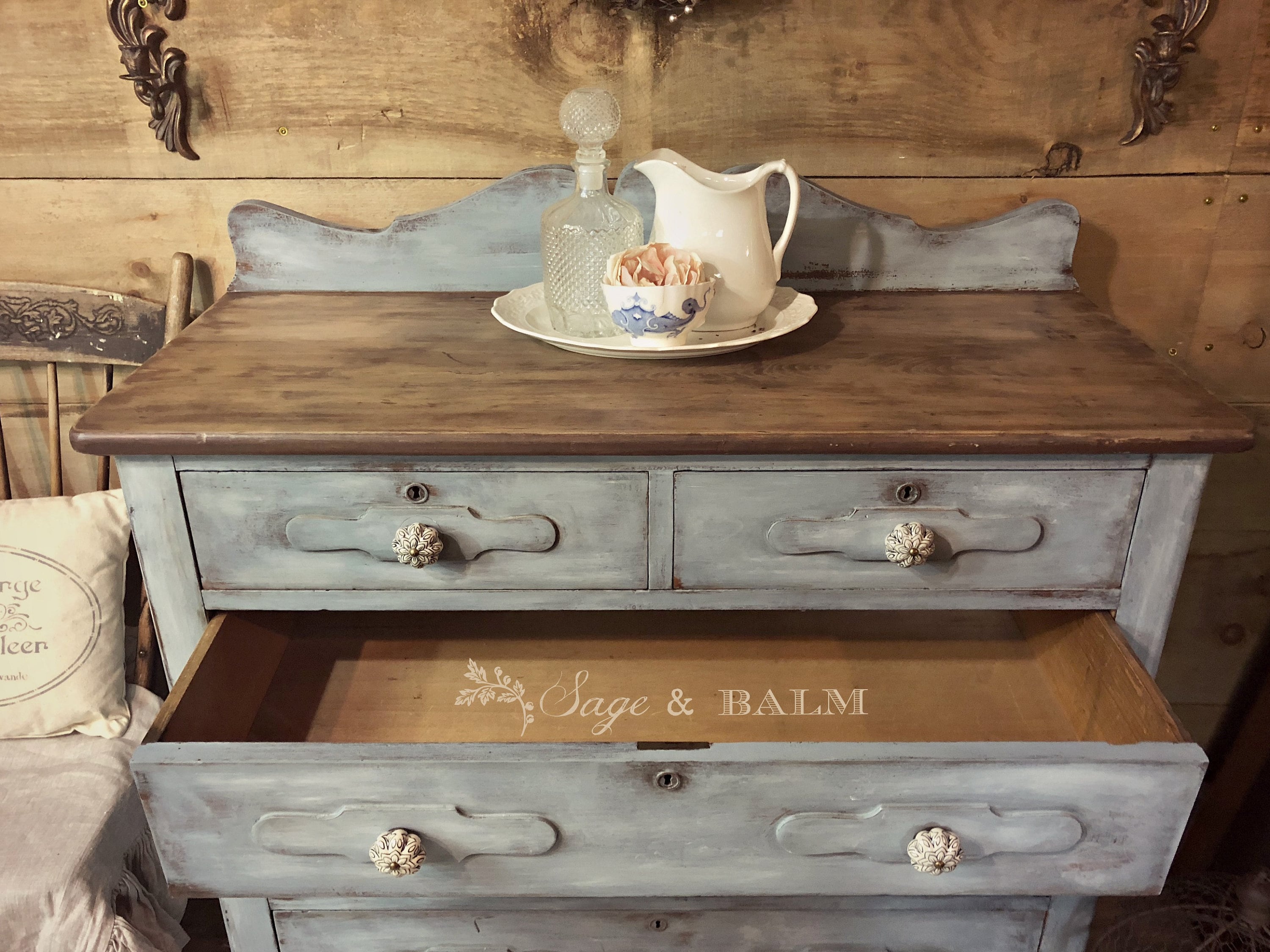 SOLD Blue Primitive Shabby Chic Antique Dresser or Sideboard | Etsy