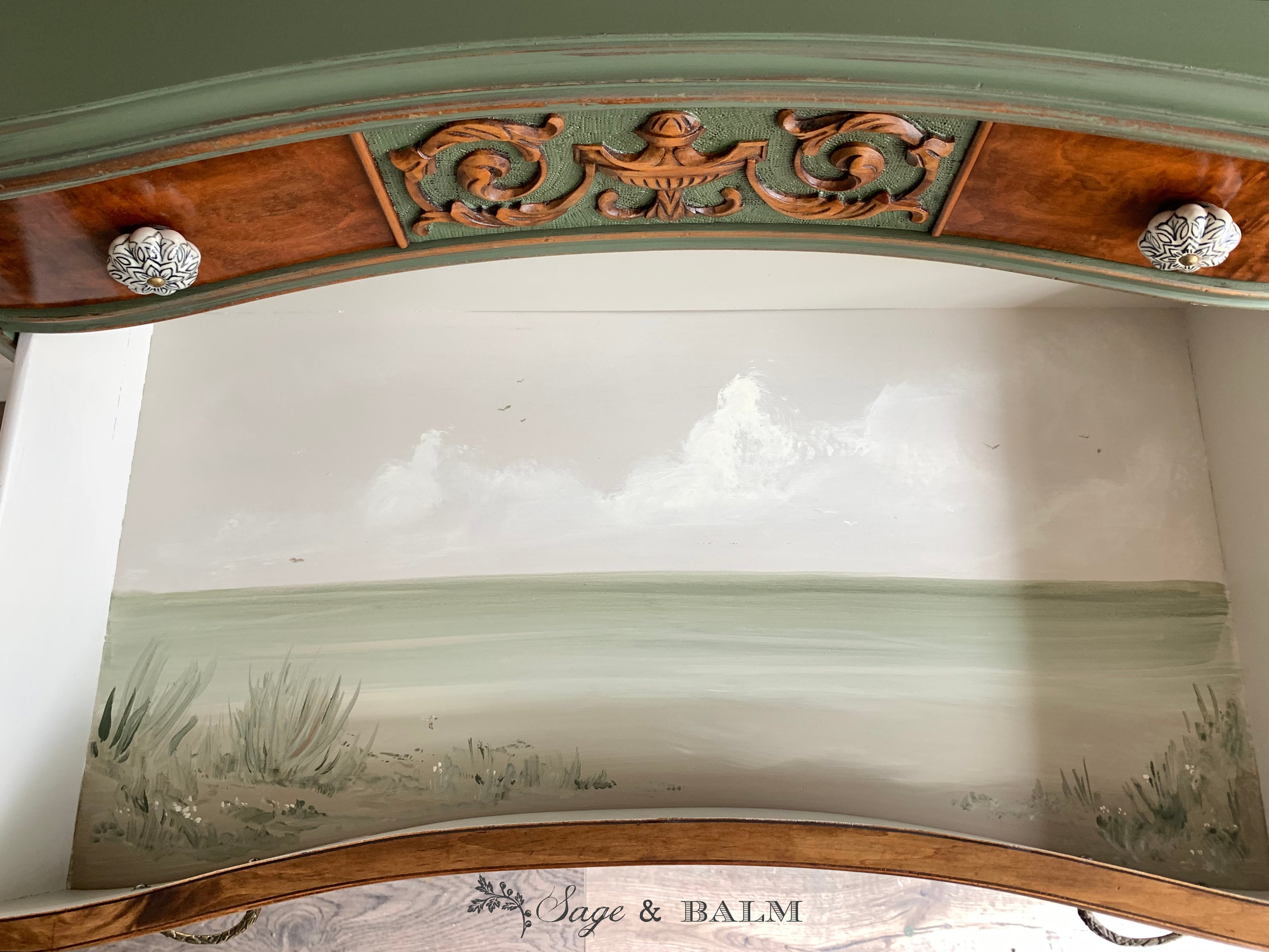 SOLD Green & Mahogany Antique Wood Tallboy Dresser Painted Furniture ...