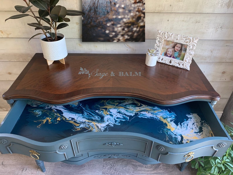 SOLD Teal & Walnut Serpentine Front Buffet or Entry Console - Etsy