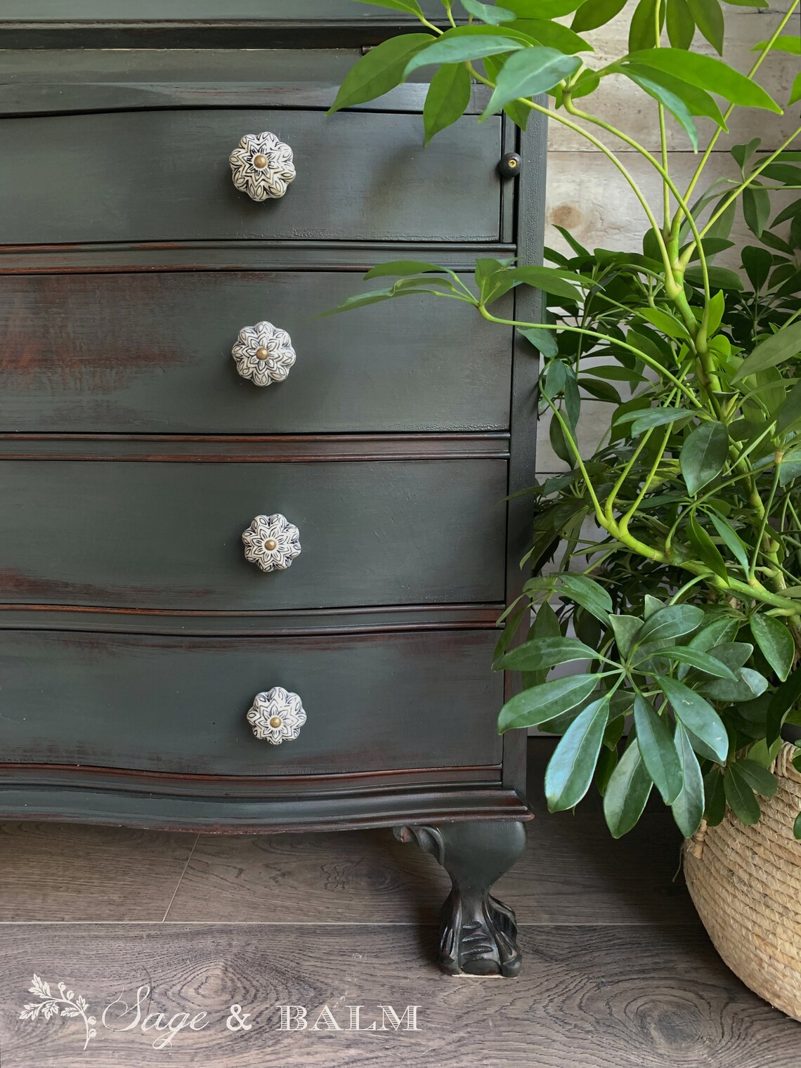 SOLD Green Handpainted Antique Secretary Desk W/drawers Dark Green and ...