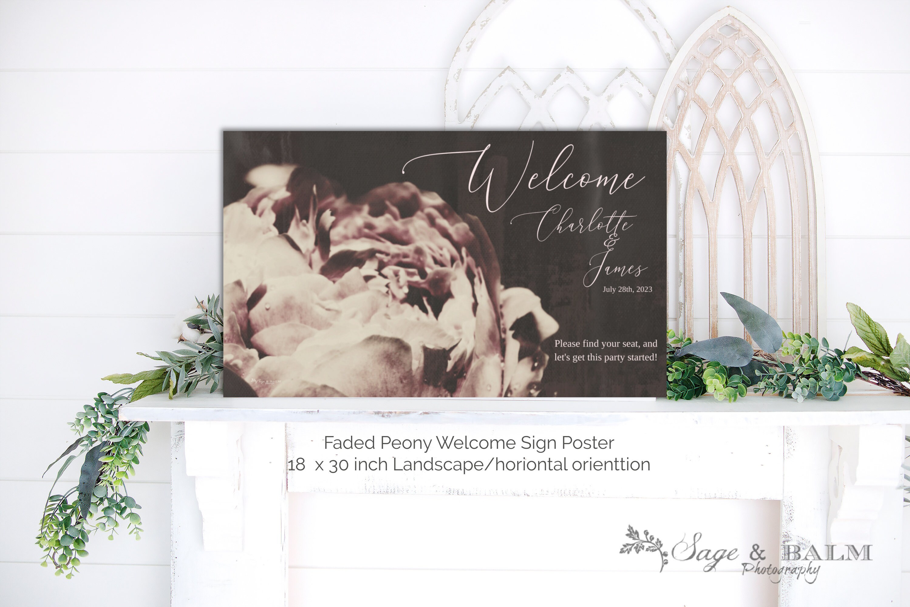 Faded Peony Pink and Black Printable Wedding Welcome Sign Poster ...