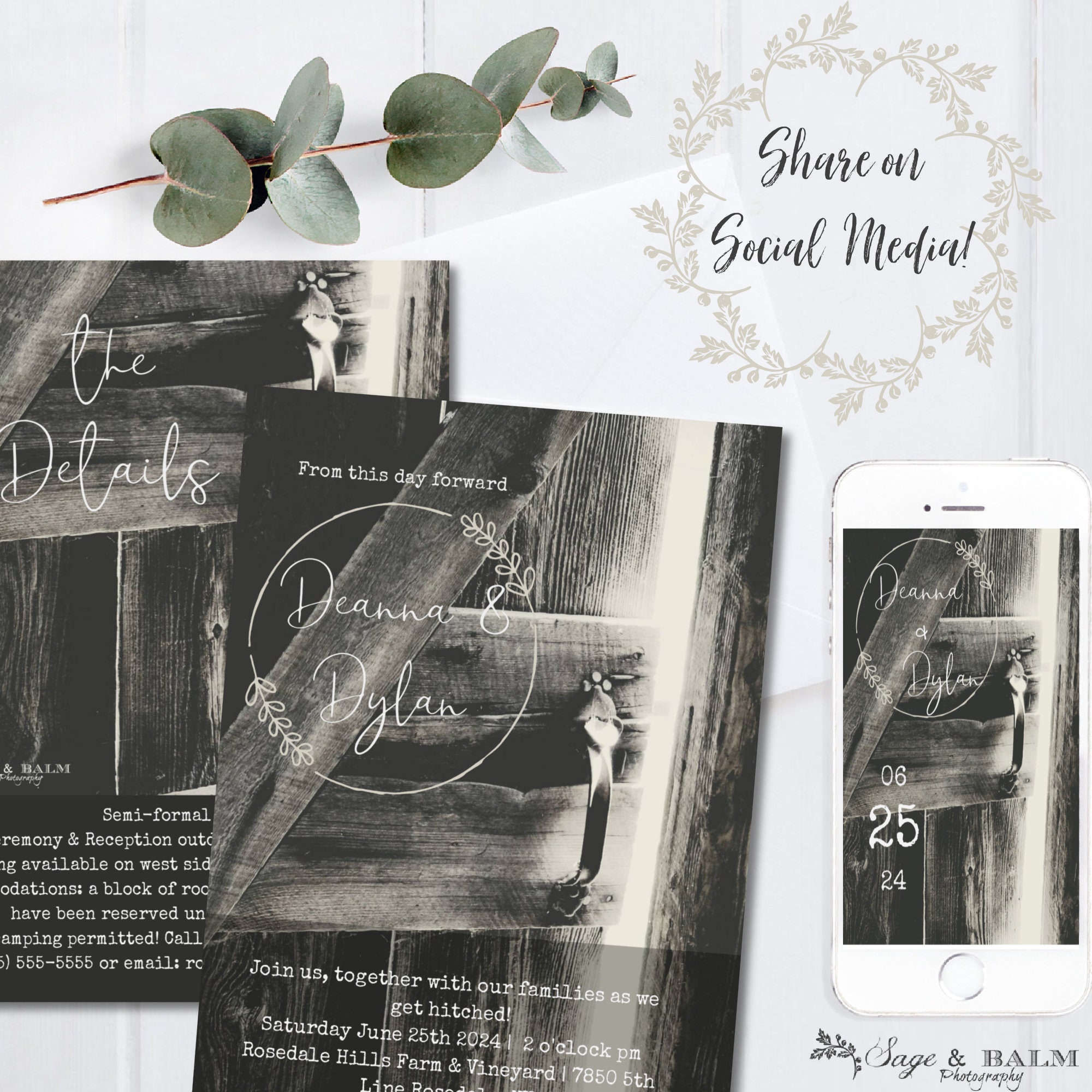 Rustic Door Ajar Digital Wedding Template Suite Set of 6 | Printable ...