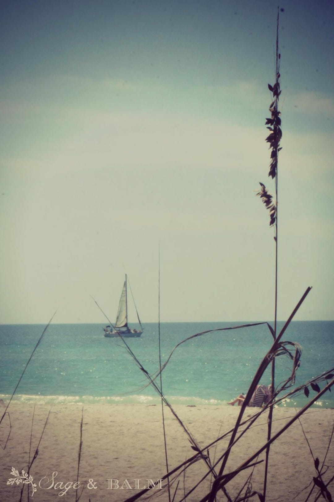 Vintage Seaside Beach Sailboat Print, Nautical, Beachy, Travel ...