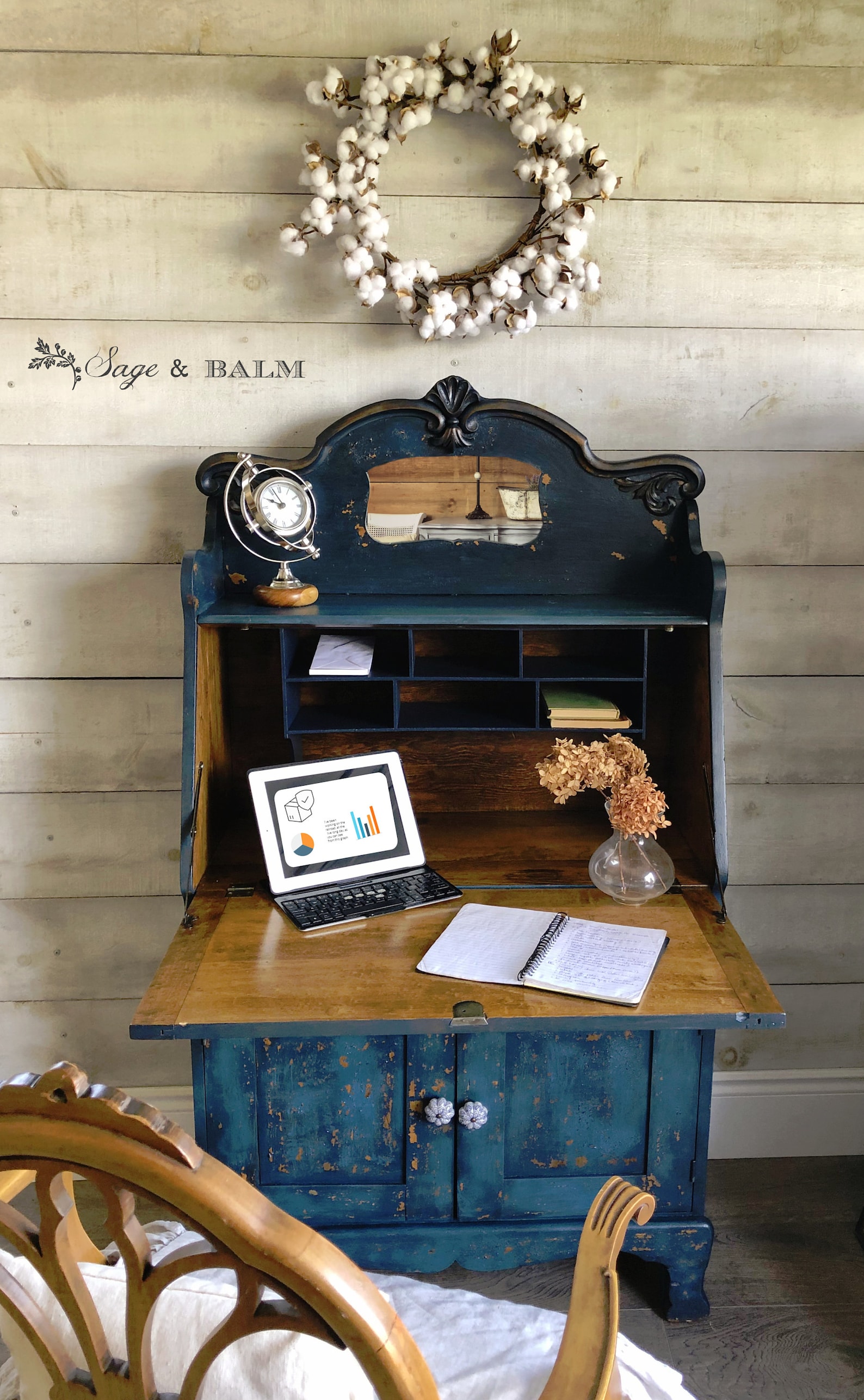 SOLD - Portfolio Piece | Chippy Blue & Teal Antique Painted Secretary ...