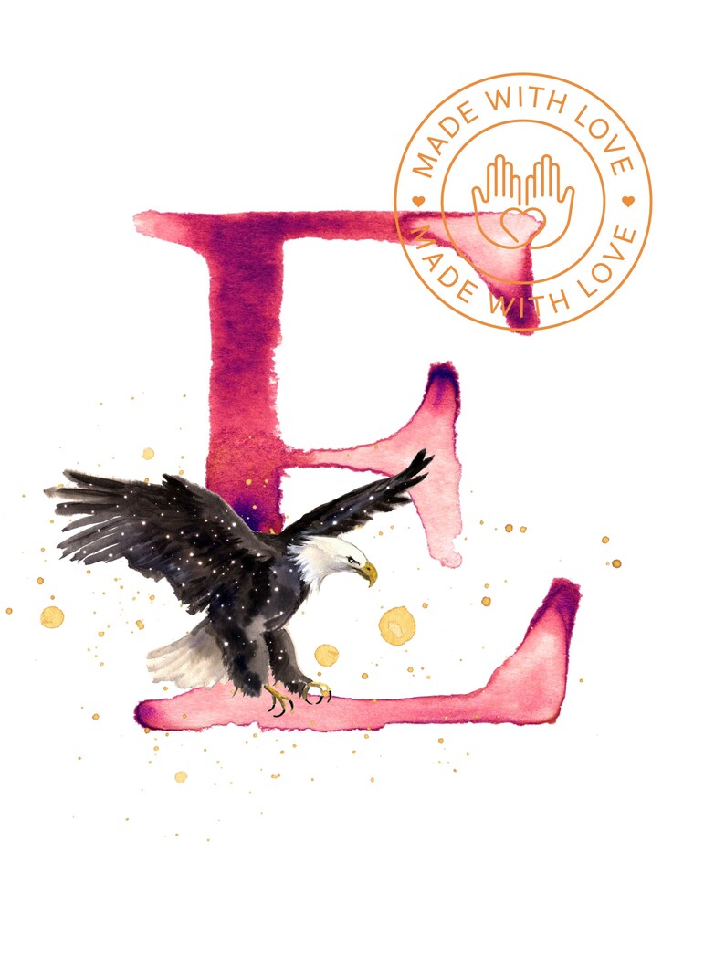 Watercolor Animal Monogram Alphabet Letter E Printable - Etsy
