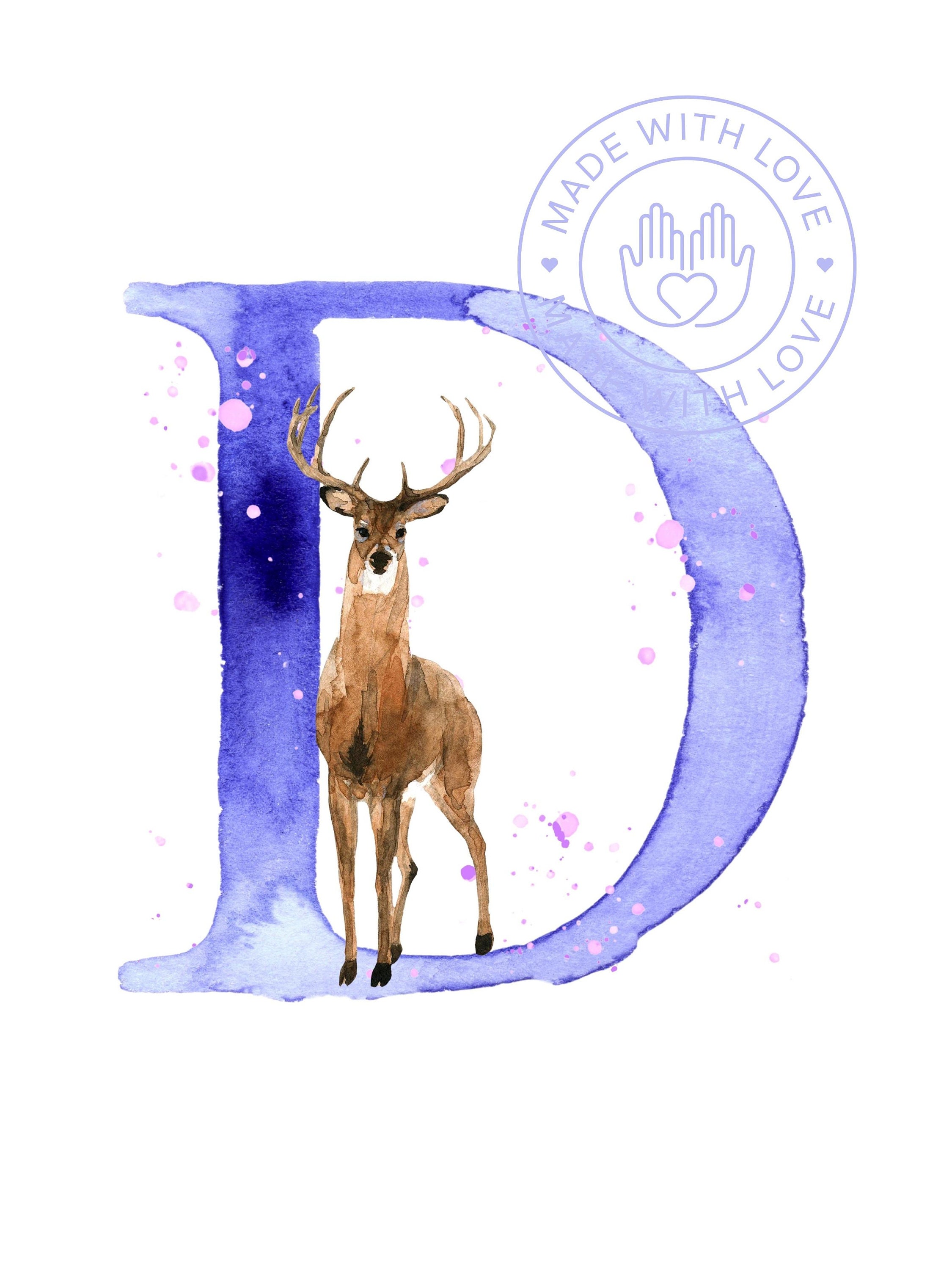 Watercolor Deer Animal Monogram Alphabet Letter D - Etsy