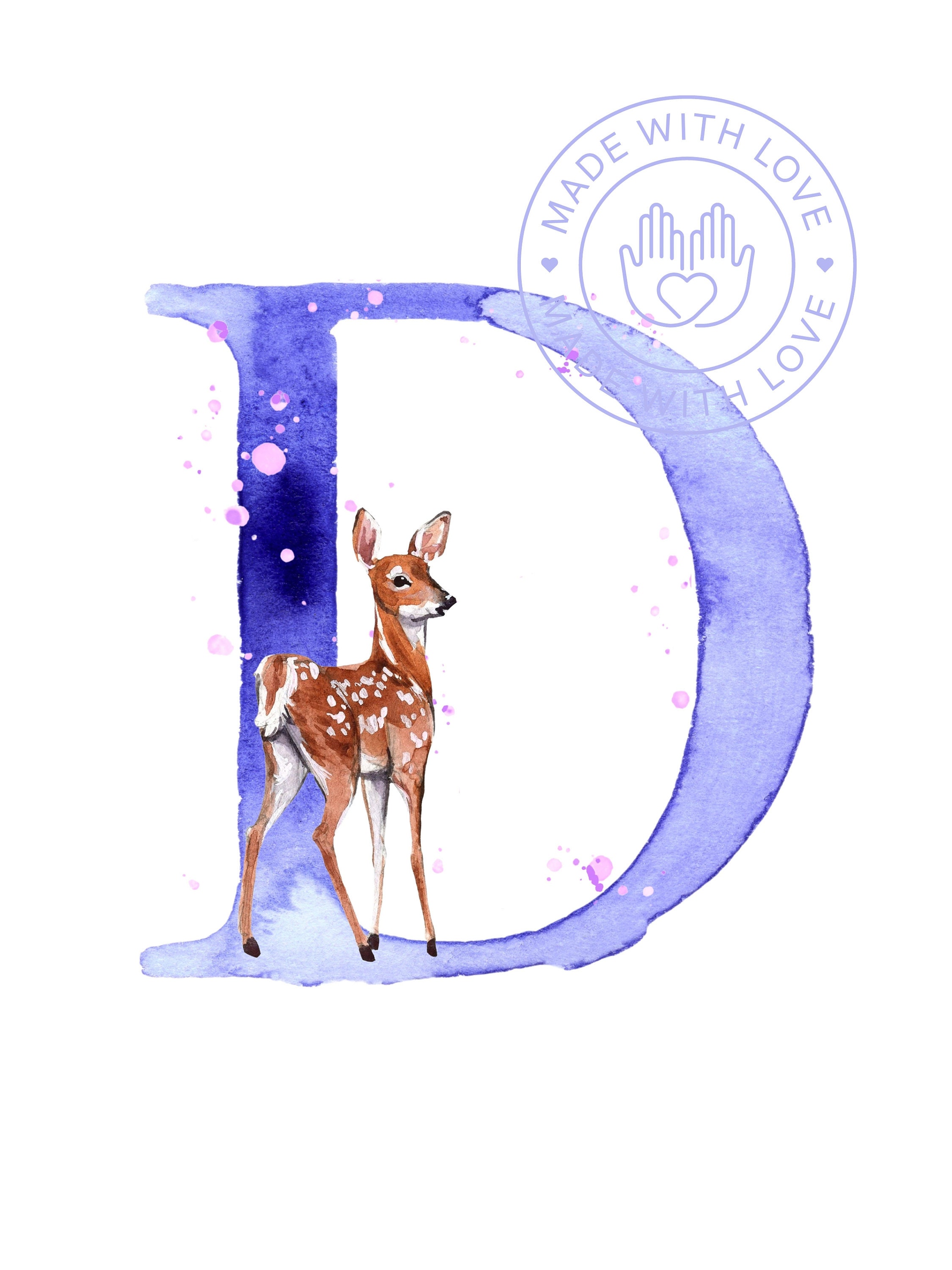 Watercolor Deer Animal Monogram Alphabet Letter D - Etsy