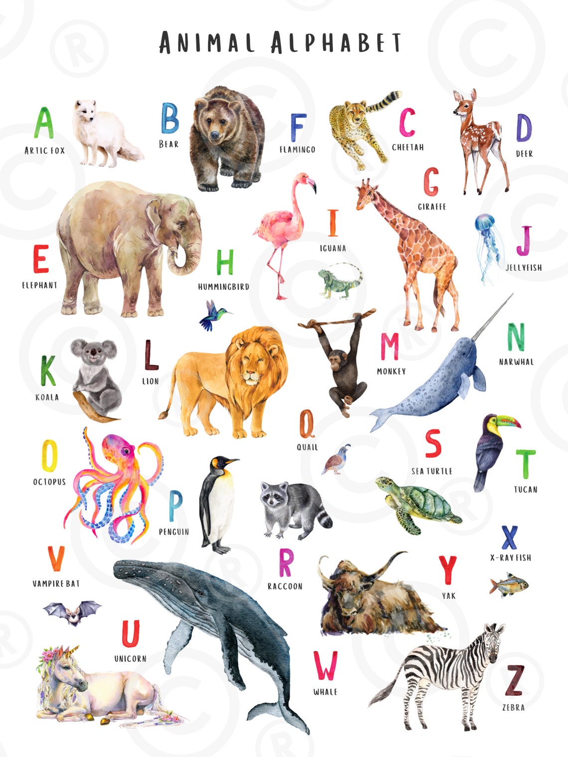 Alphabet Print, Animal Alphabet, Nursery Décor, Safari Art, Educational ...