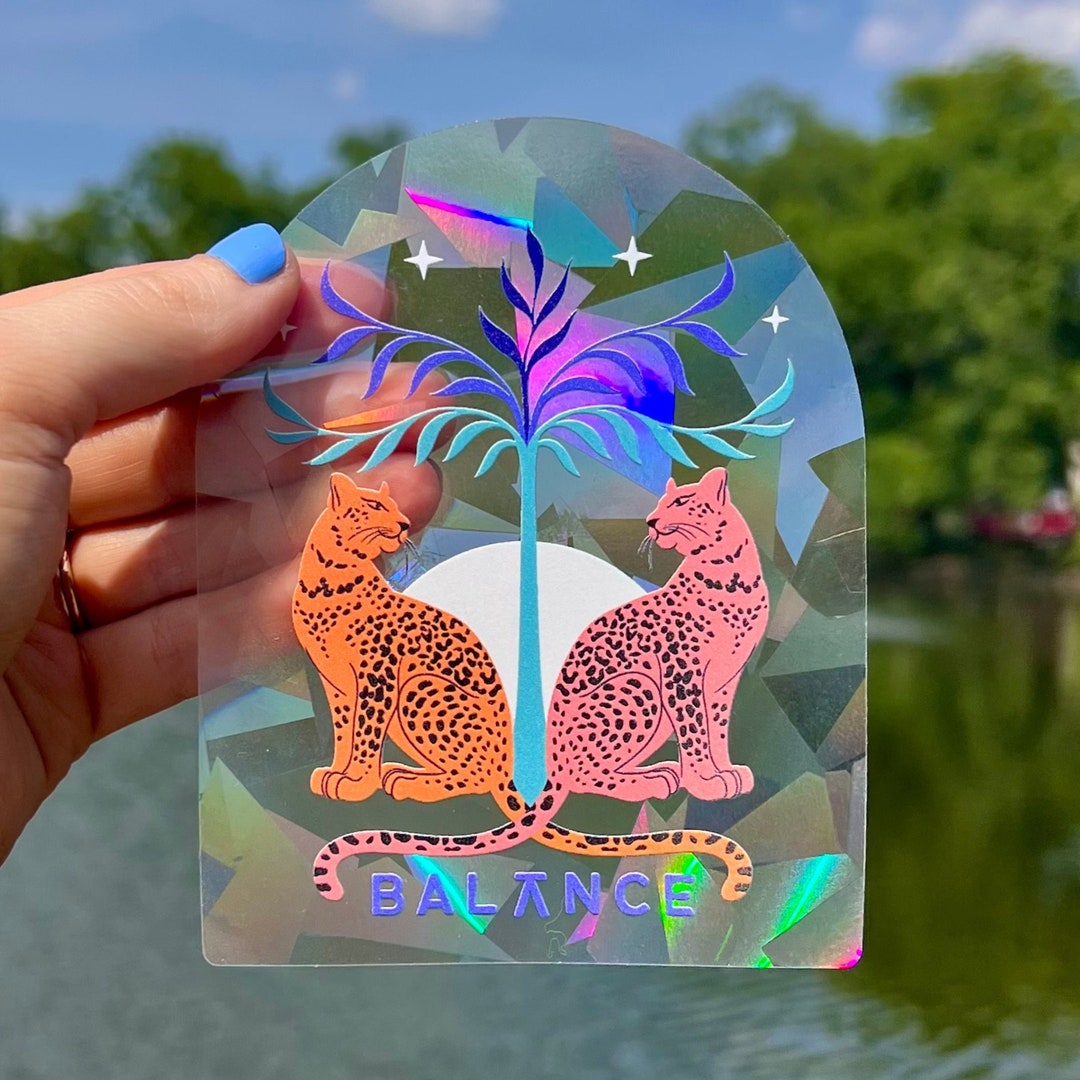 Rainbow Suncatcher Sticker, "balance" Large Holographic Window Cling ...