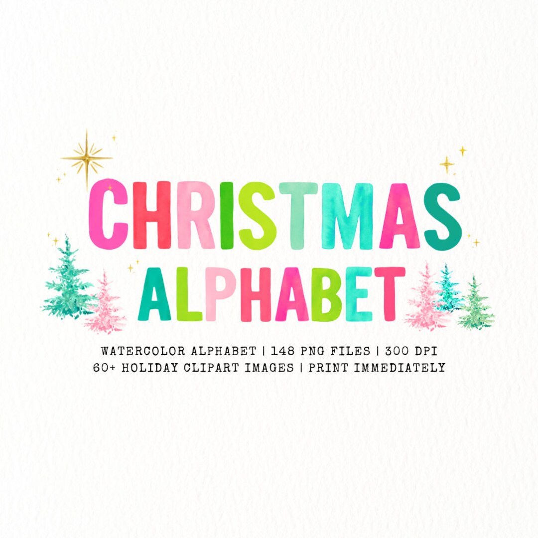 Christmas Alphabet PNG, Watercolor Christmas Clipart, Watercolor ...
