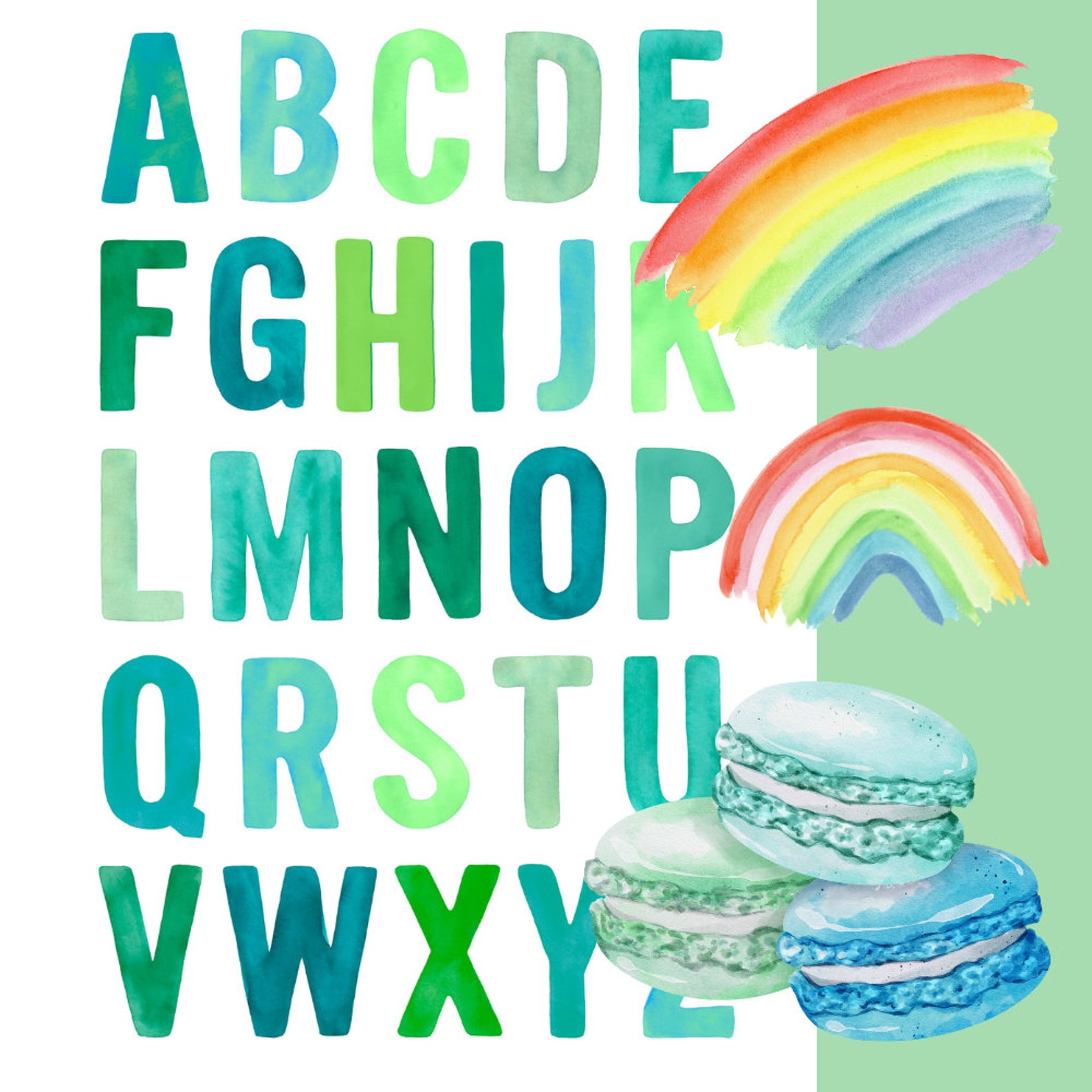 Watercolor Rainbow Alphabet PNG Clipart, Numbers Font (digital Download ...
