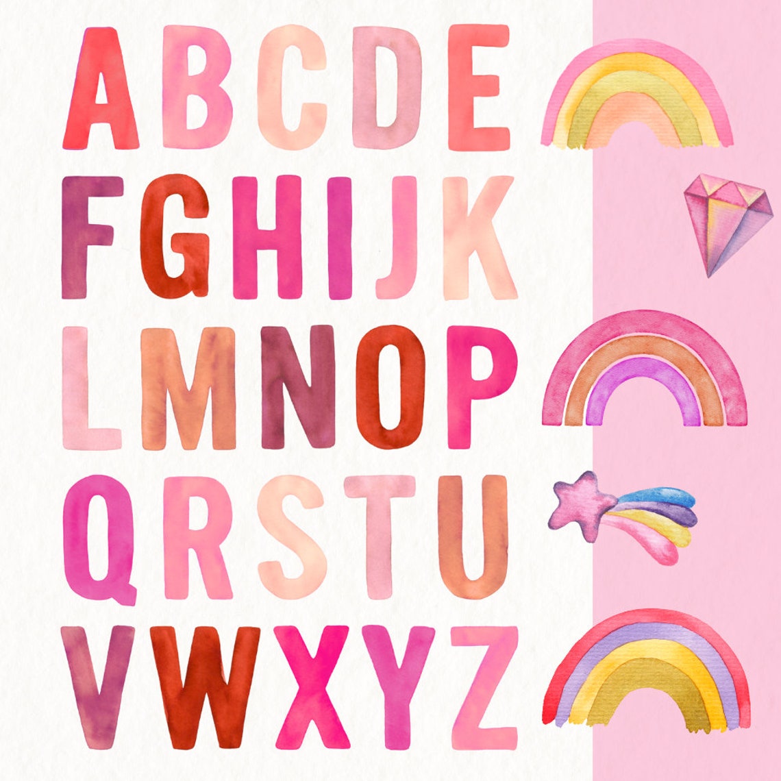 Watercolor Rainbow Alphabet PNG Clipart, Numbers Font (digital Download ...