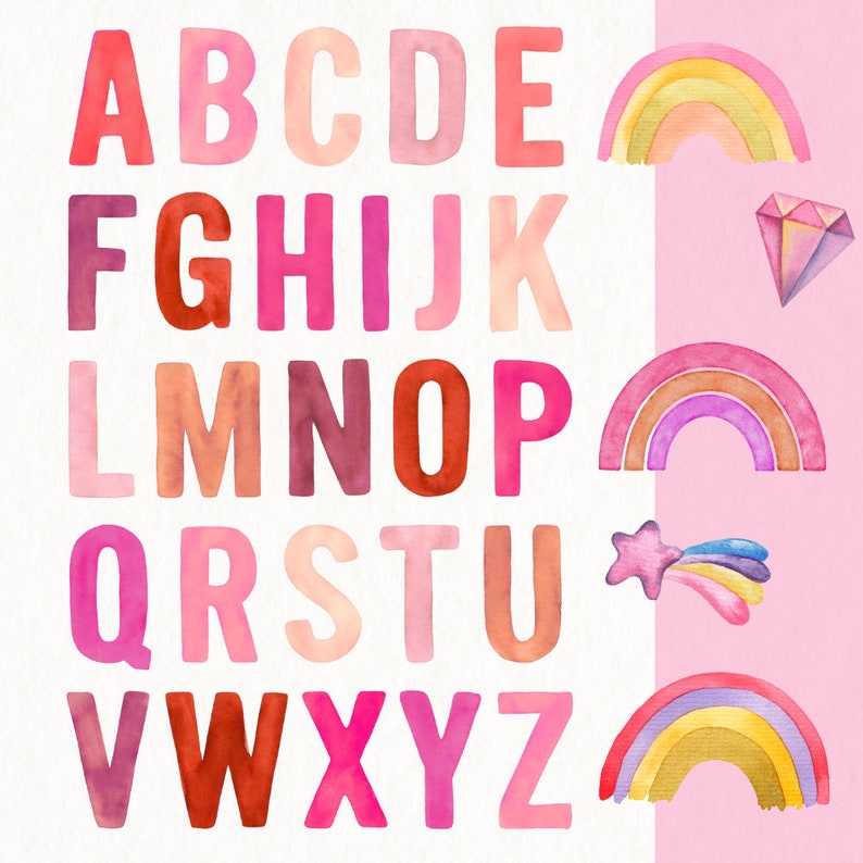 Watercolor Rainbow Alphabet PNG Clipart, Numbers Font (digital Download ...