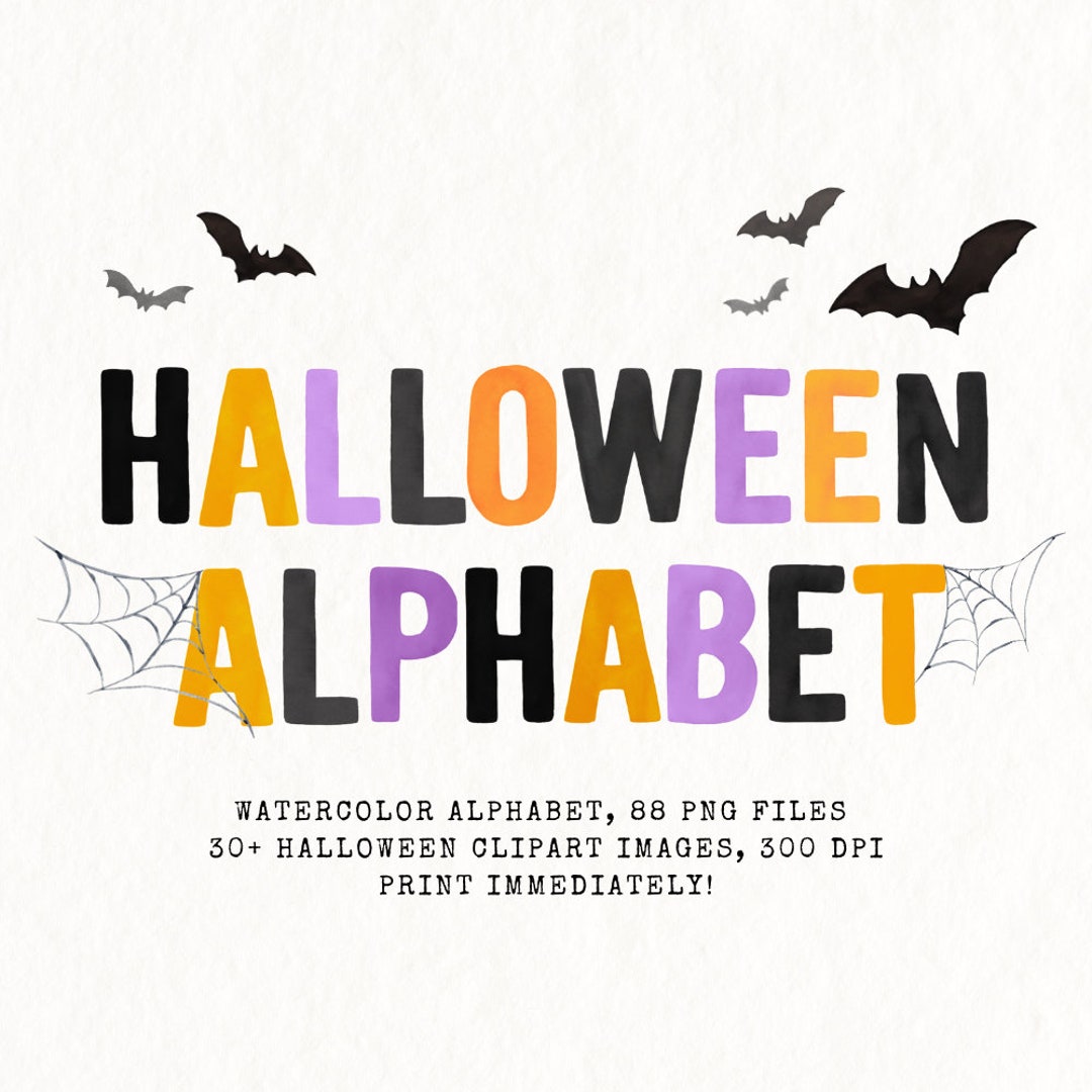 Watercolor Alphabet PNG, Halloween Font, Watercolor Alphabet Clipart ...