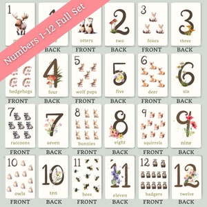 Numbers Flash Cards for Kids, Woodland Animals Theme, Flashcards ...
