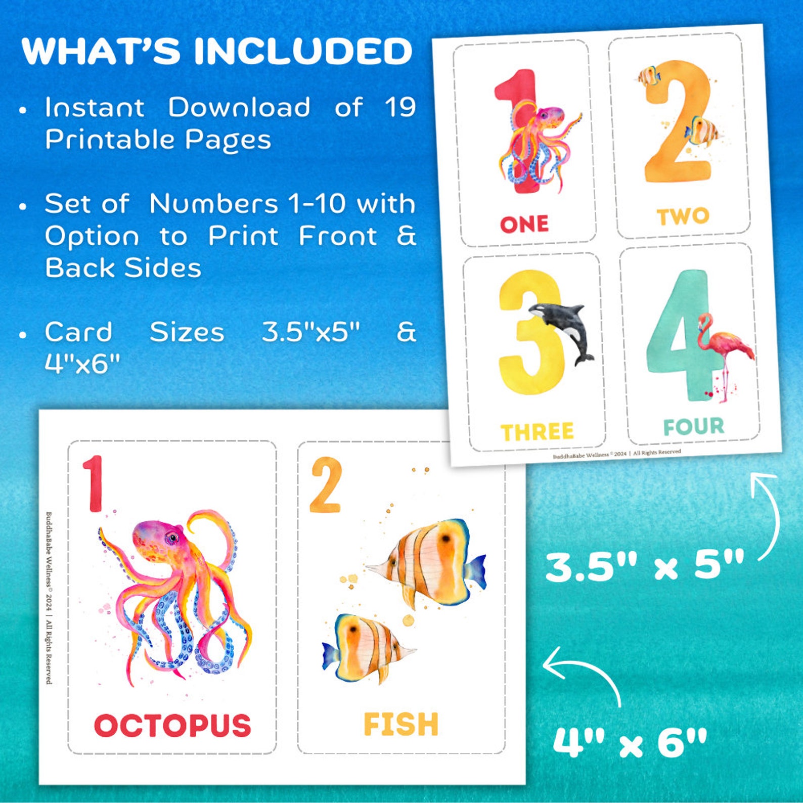 Ocean Animals Number Flashcards, Kids Homeschool Printable (PDF) - Etsy