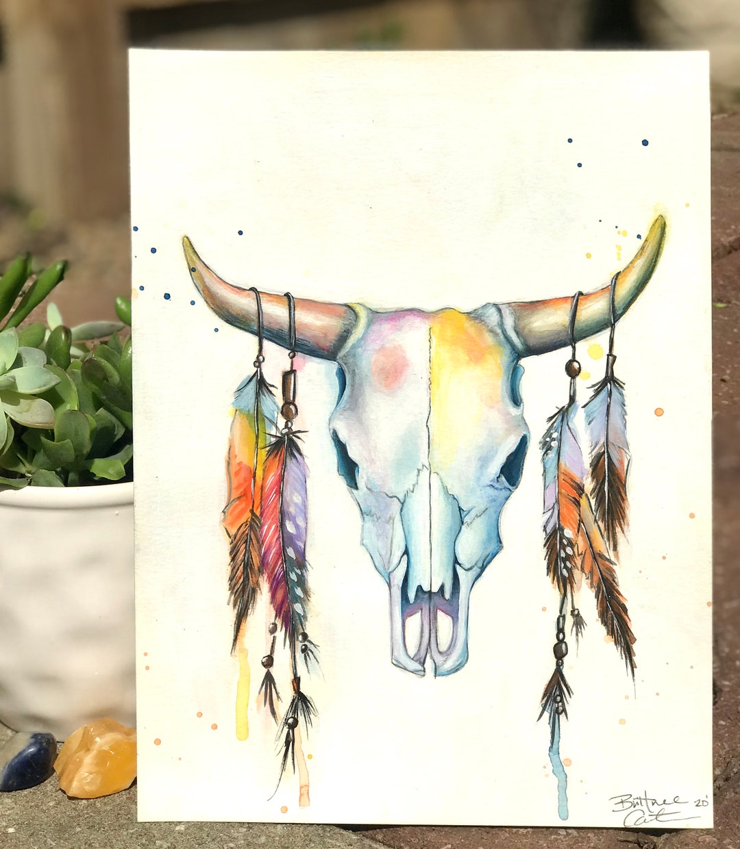 Watercolor Boho Chic Taurus Zodiac Decor Bull Painting - Etsy