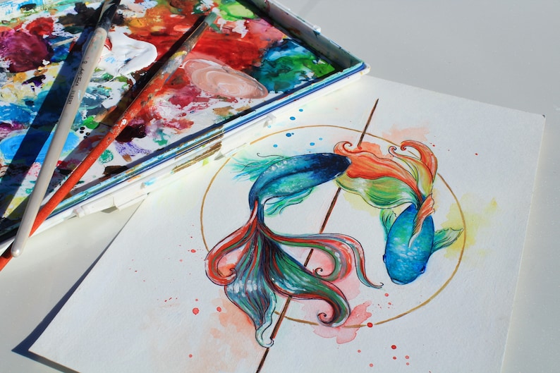 Pisces Fish Watercolor Print, Zodiac Astrology Art - Etsy