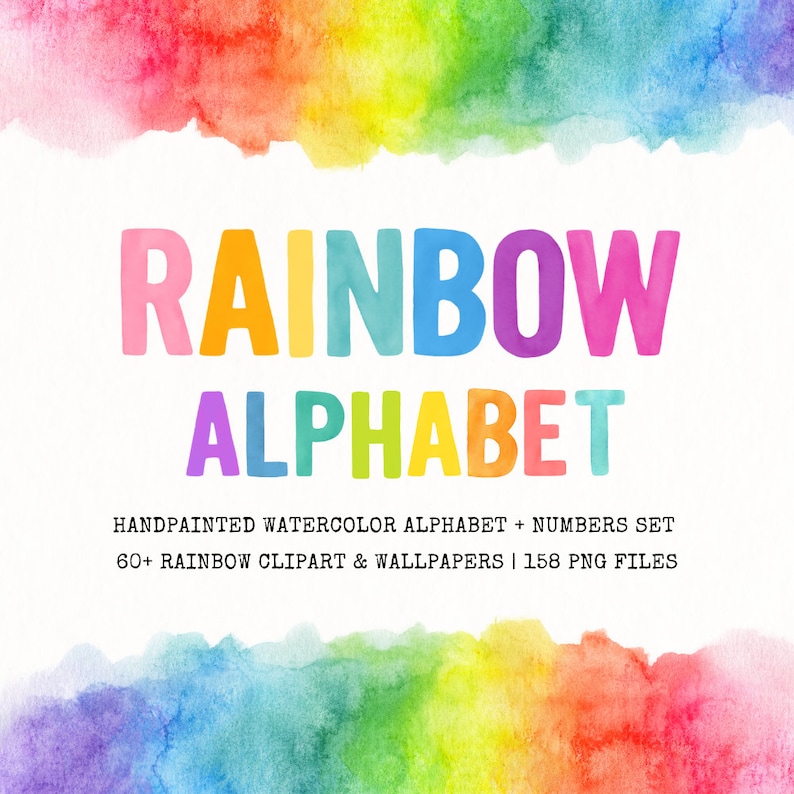 Watercolor Rainbow Alphabet PNG Clipart, Numbers Font (digital Download ...
