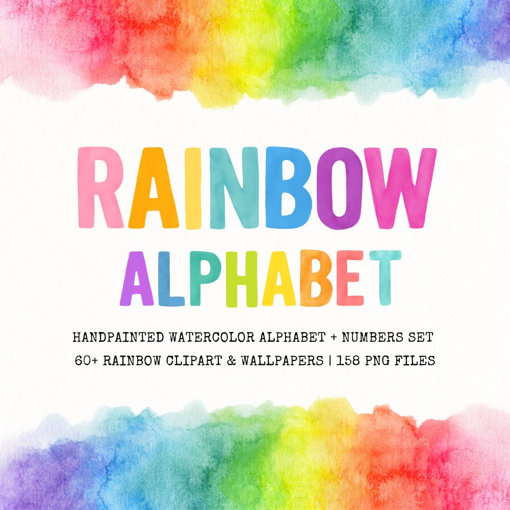 Watercolor Rainbow Alphabet PNG Clipart, Numbers Font (digital Download ...