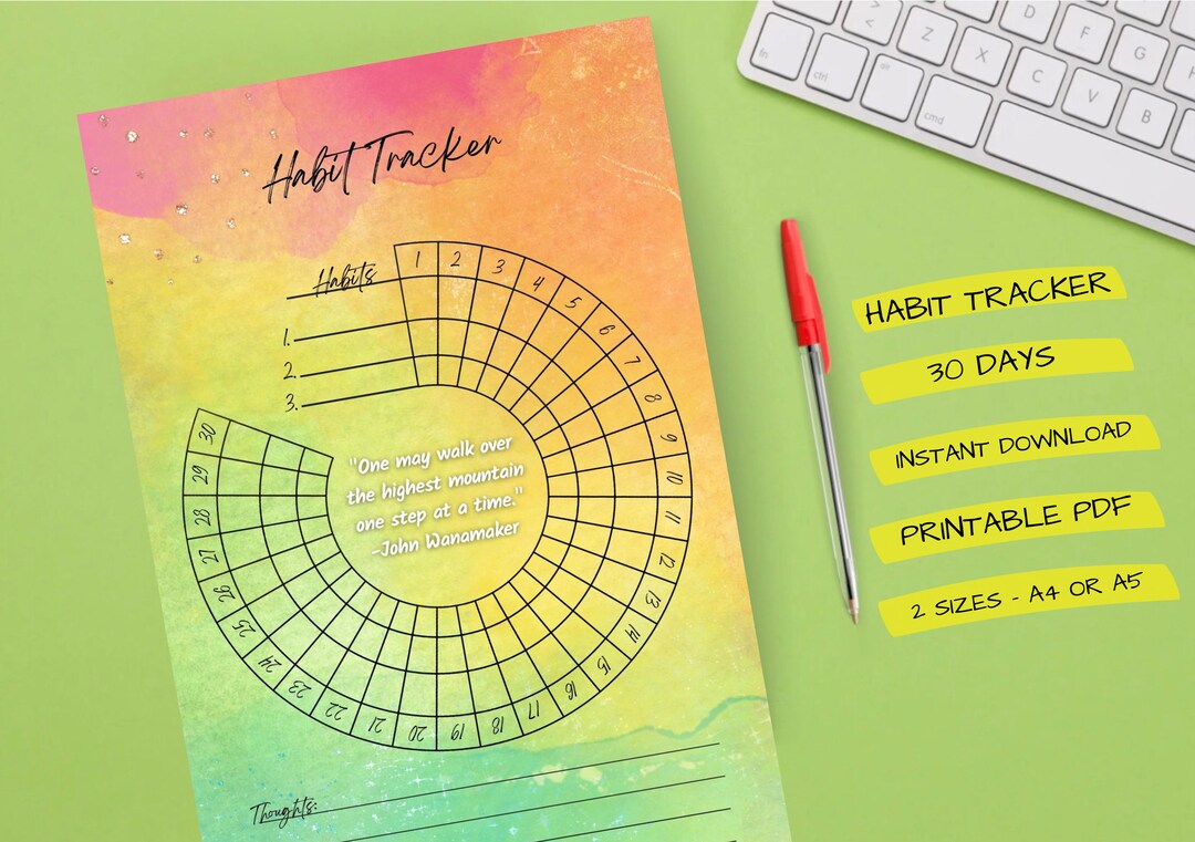 Colorful Fun Monthly Habit Tracker Printable Portrait, Habit Tracker ...