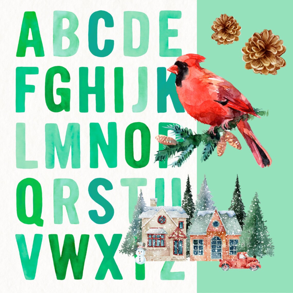 Christmas Alphabet PNG, Watercolor Christmas Clipart, Watercolor ...
