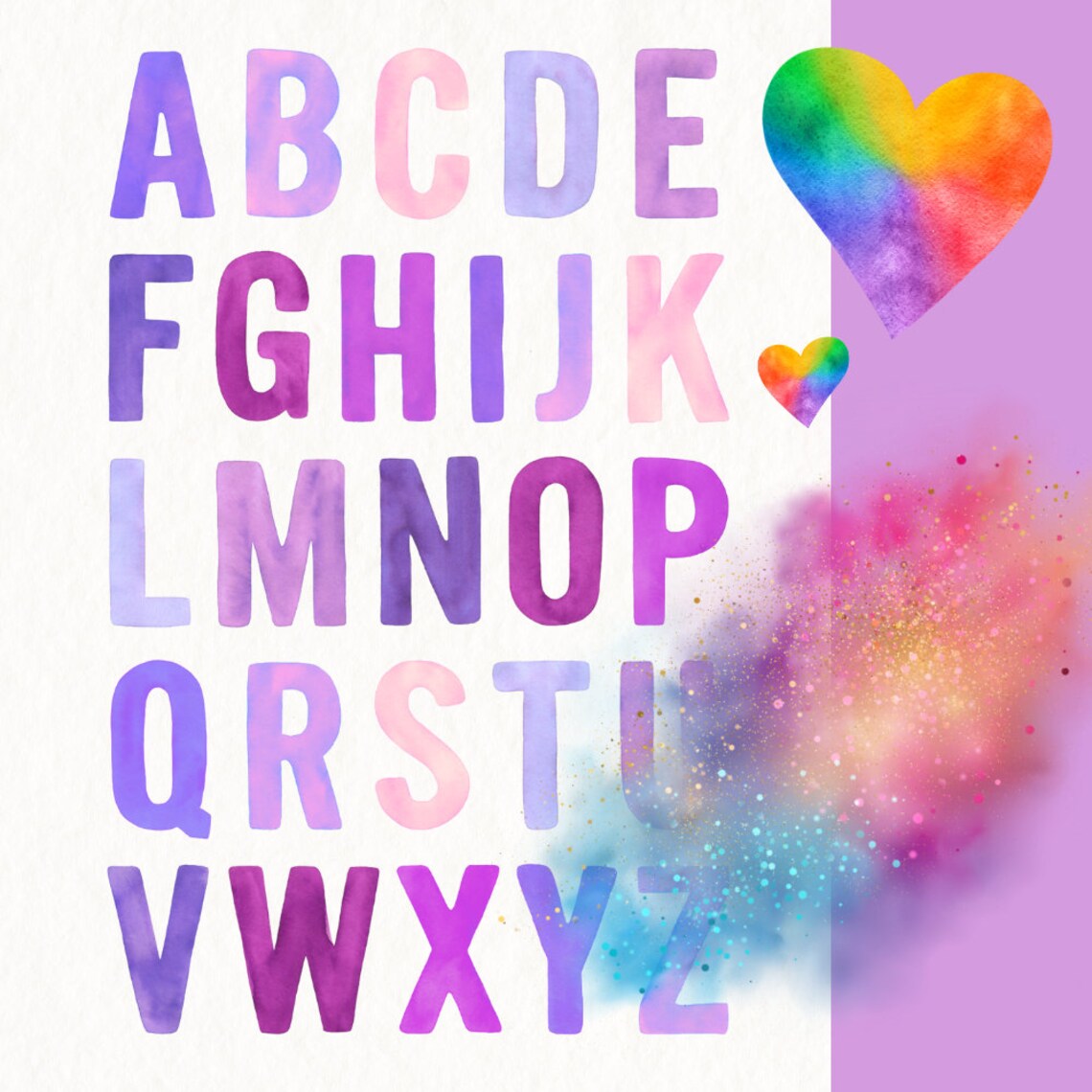 Watercolor Rainbow Alphabet PNG Clipart, Numbers Font (digital Download ...