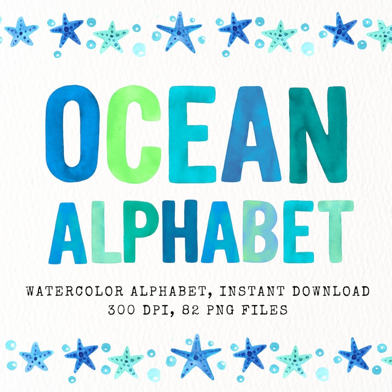 Watercolor Ocean Alphabet PNG Clipart (digital Download) - Etsy