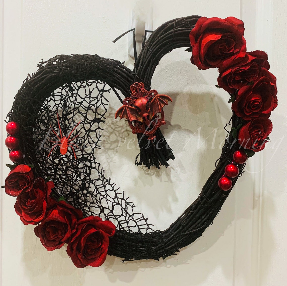 Gothic Floral Heart Wreath, Valentine’s Day Decor, Spider Web, Bat ...