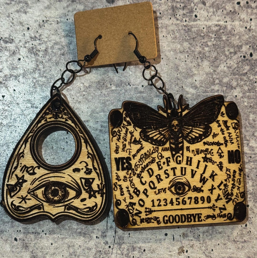 Death Moth Planchette & Spirit Board Earrings, Occult, Witchy Goth ...