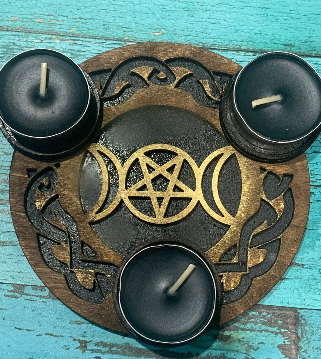 Moon Phase Pentagram Candle Holder, Alter,pagan Decor, Witchy Decor ...