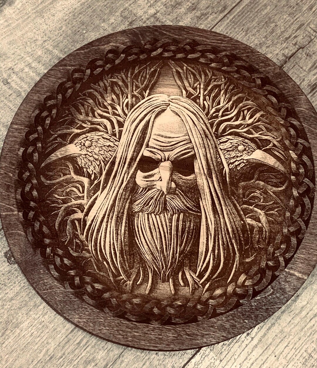 Odin Allfather Raven Wall Wood Art, Pagan Gift, Yule Gift, Viking Gift ...