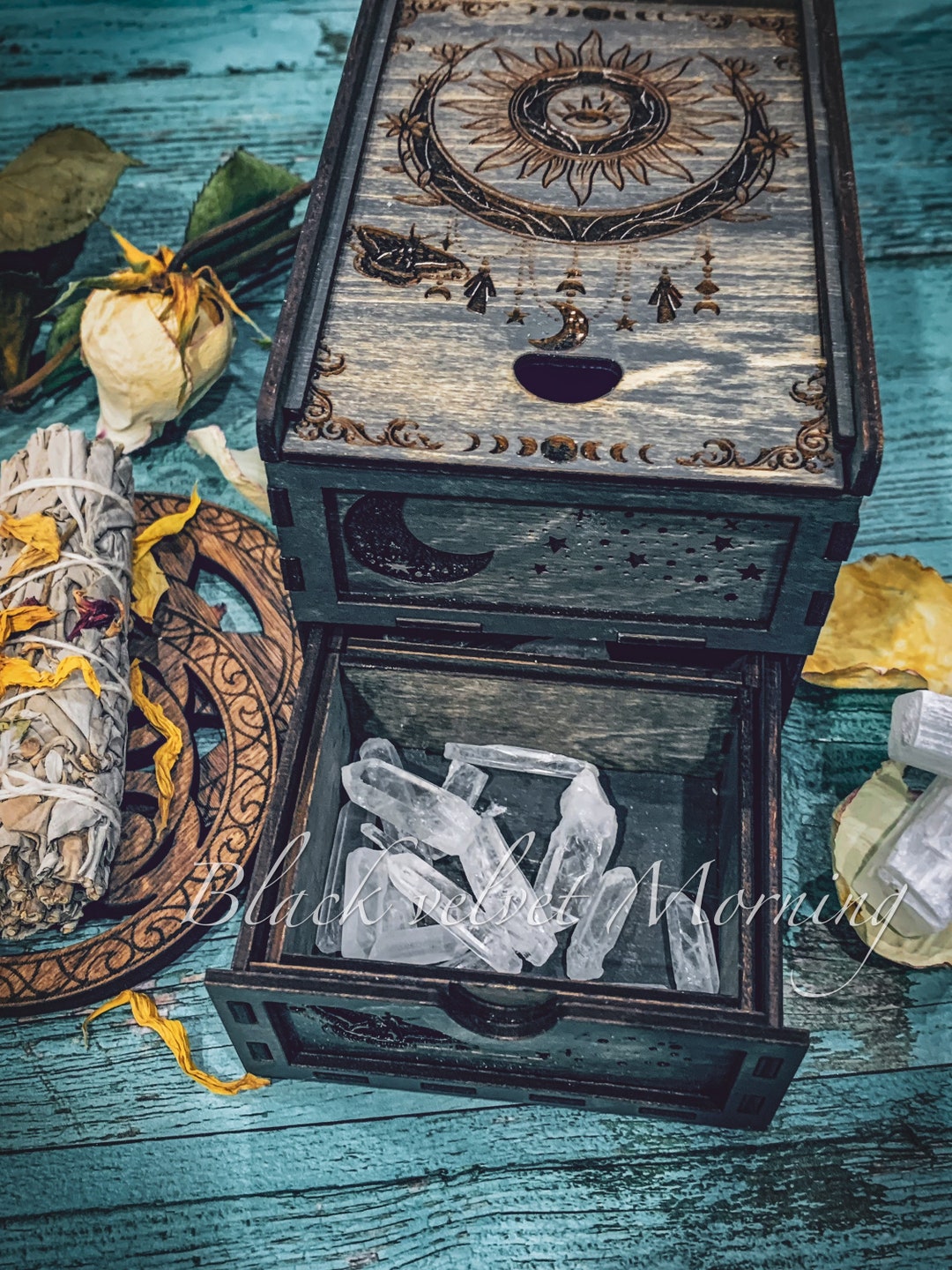 Tarot Card Wood Box, Crystal Box, Tarot Box Holder, Oracle Card Holder ...