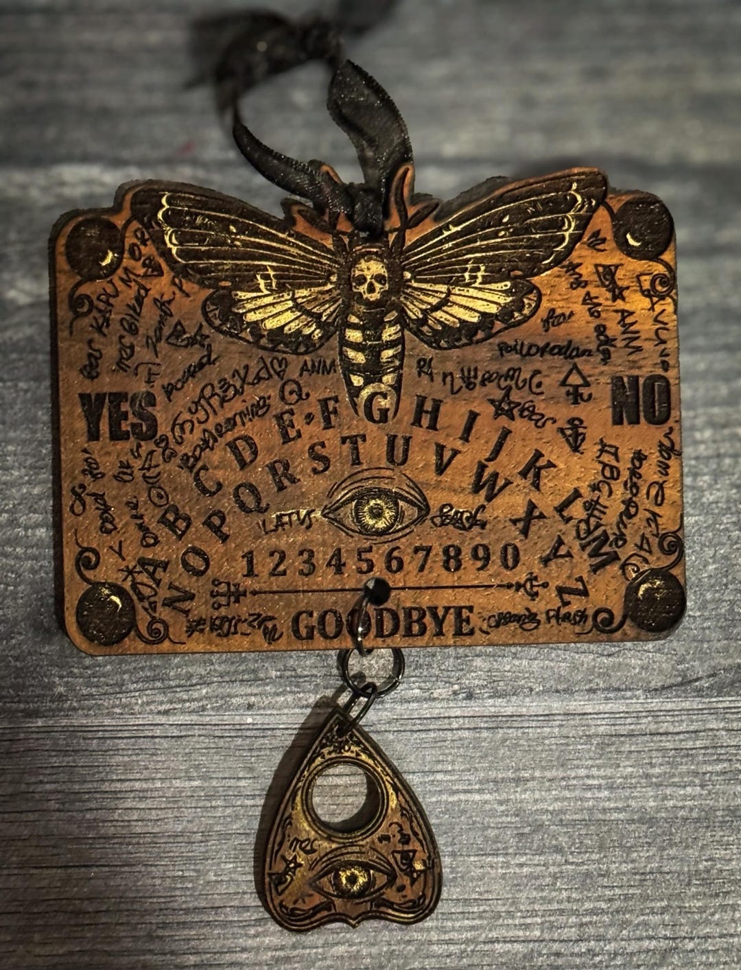 Koa Wood, Death Moth, Planchette & Spirit Board Ornament, Occult ...