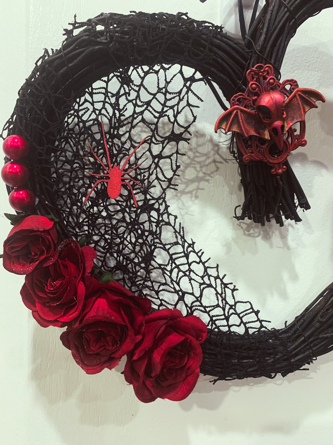 Gothic Floral Heart Wreath, Valentine’s Day Decor, Spider Web, Bat ...