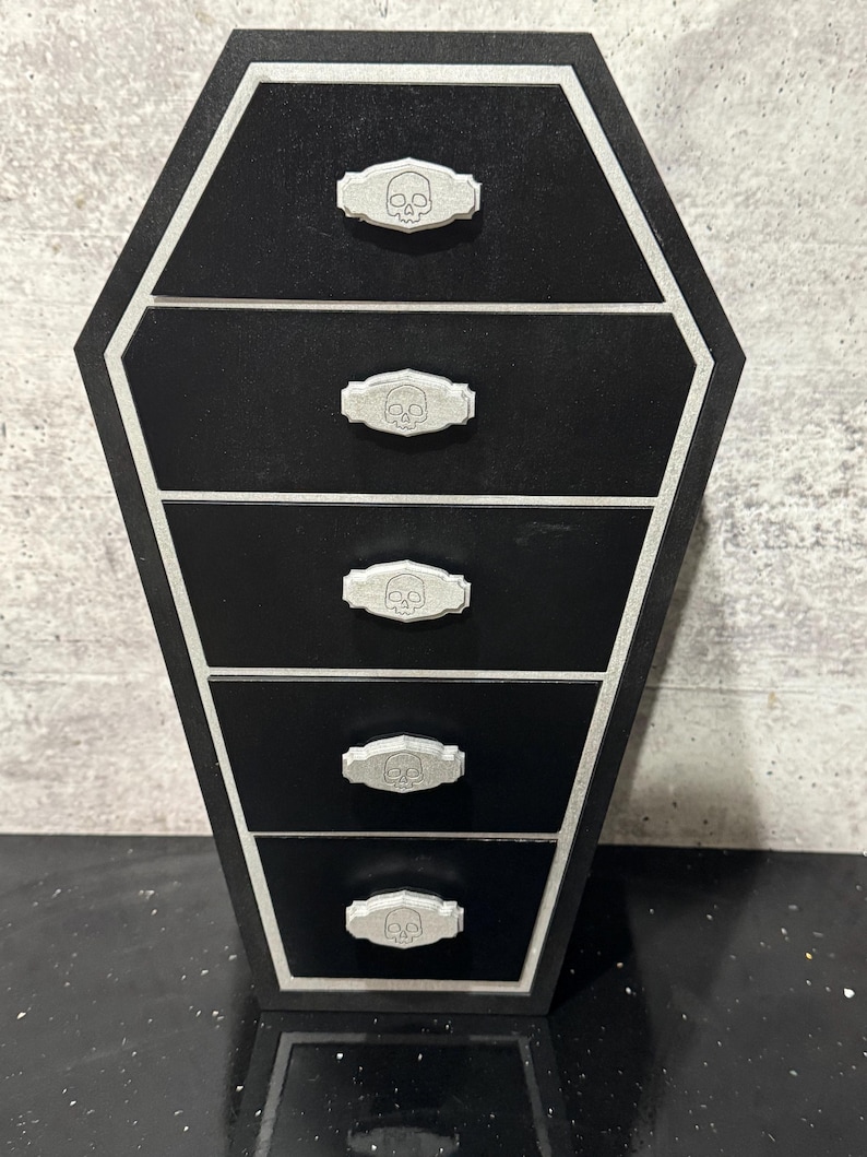 Gothic Coffin Jewelry Box, Coffin Mini Dresser, Skull Handle Coffin ...