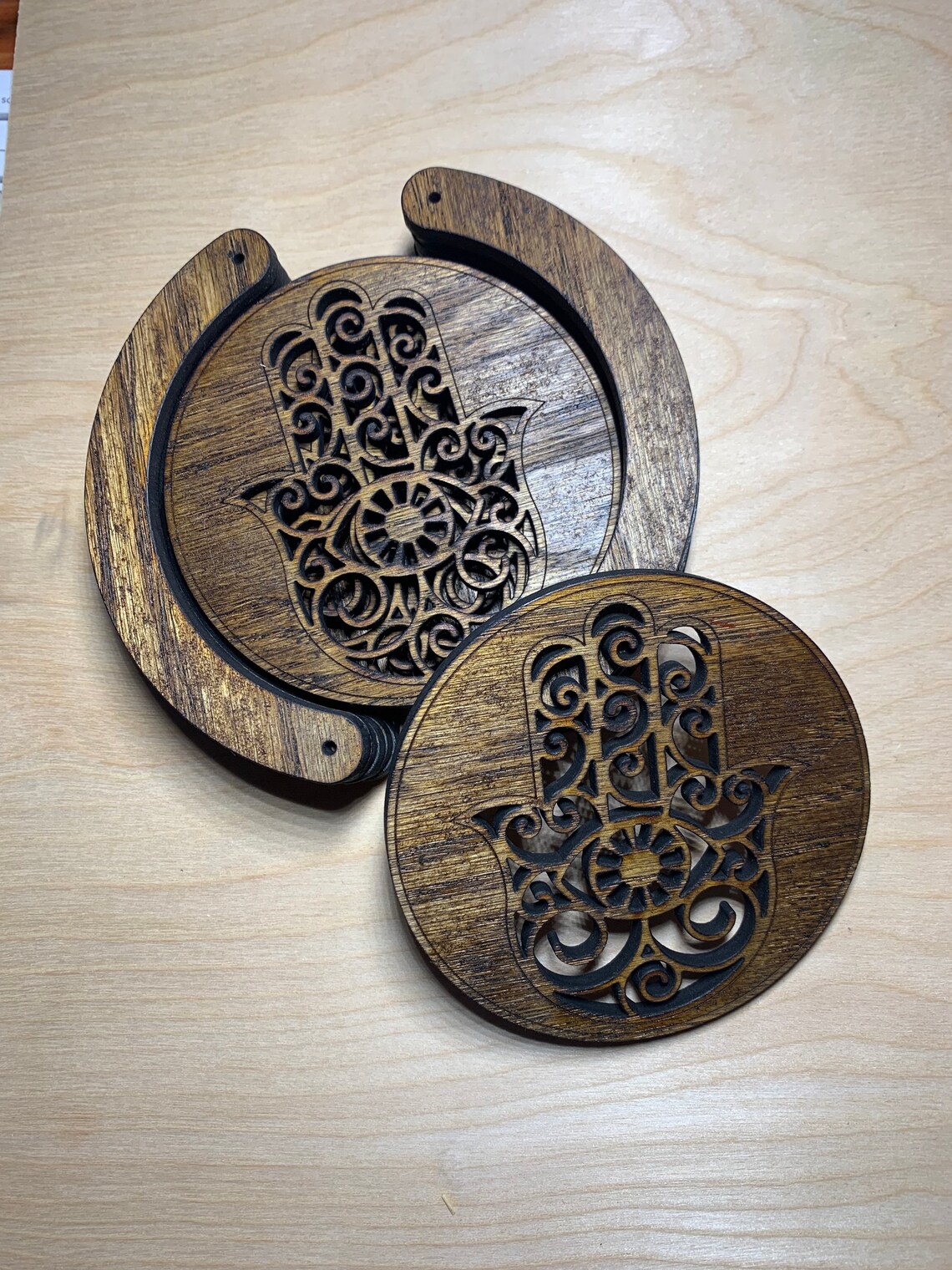 Hamsa Hand Protection 4 Piece Coaster Set With Holder, Meditation, Evil ...