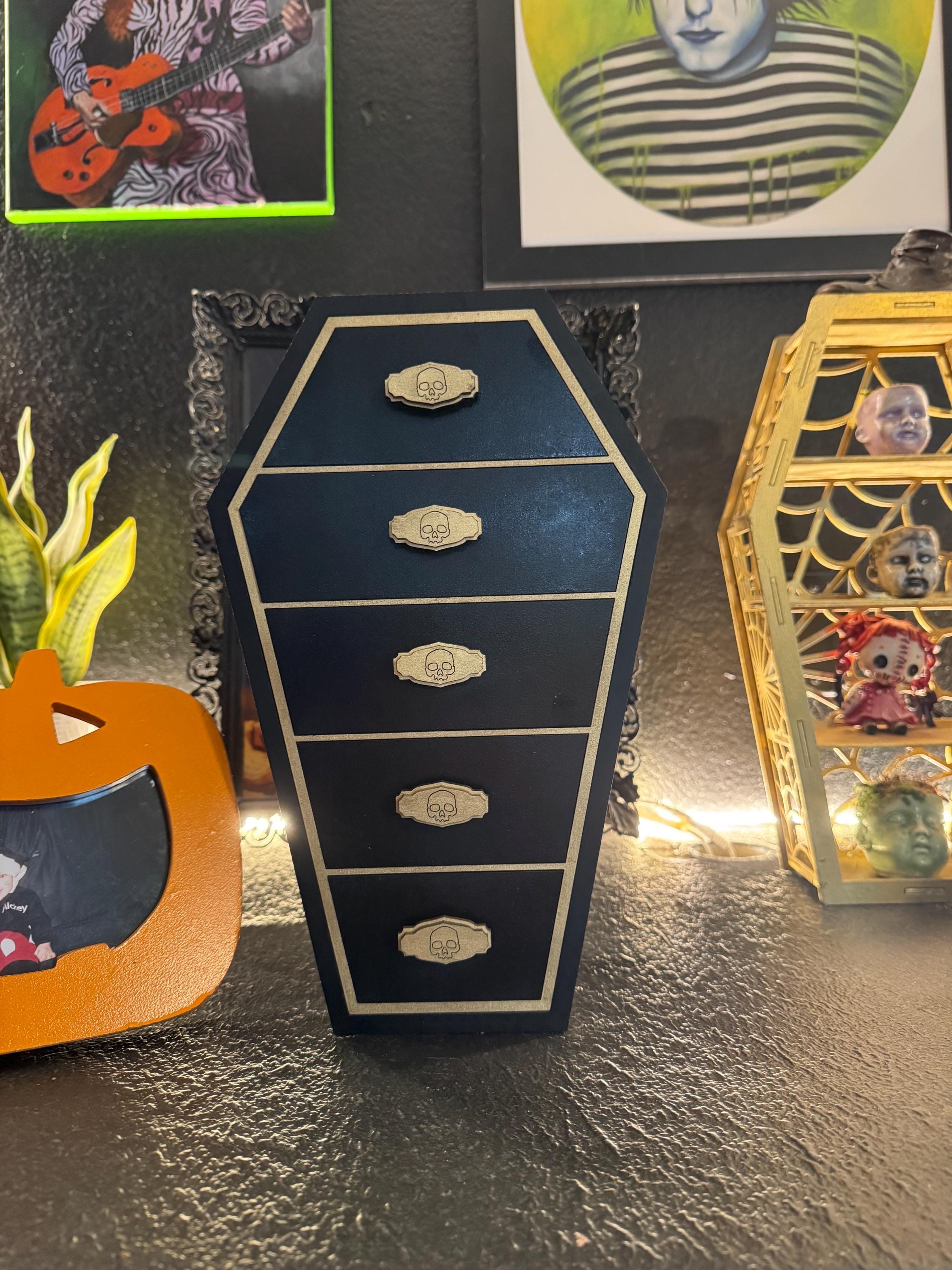 Gothic Coffin Jewelry Box, Coffin Mini Dresser, Skull Handle Coffin ...