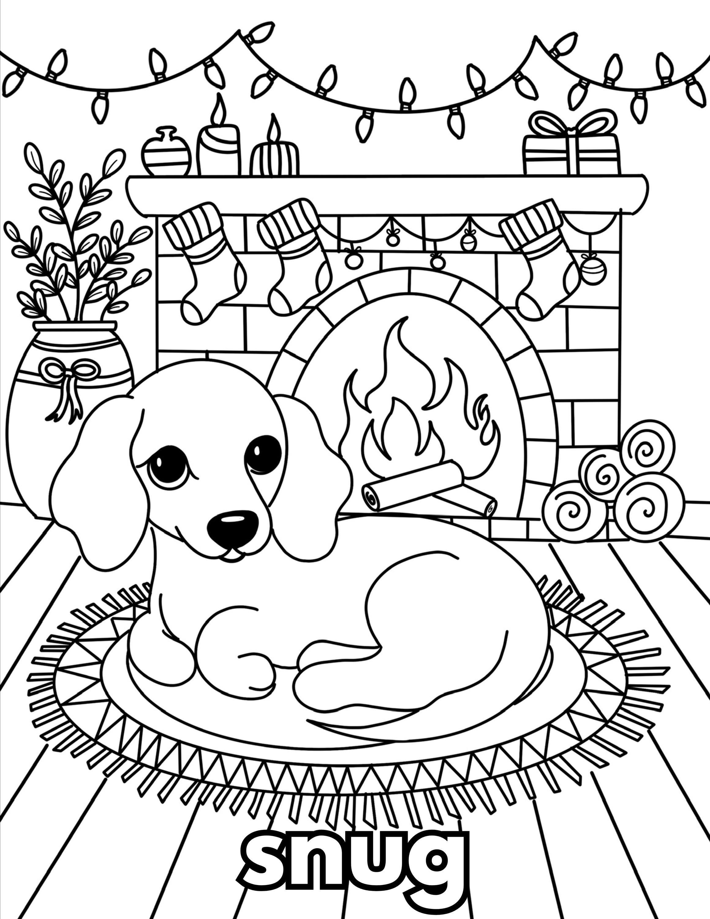 Printable Snug Cozy Dachshund Puppy Christmas Coloring Page 4 Versions ...