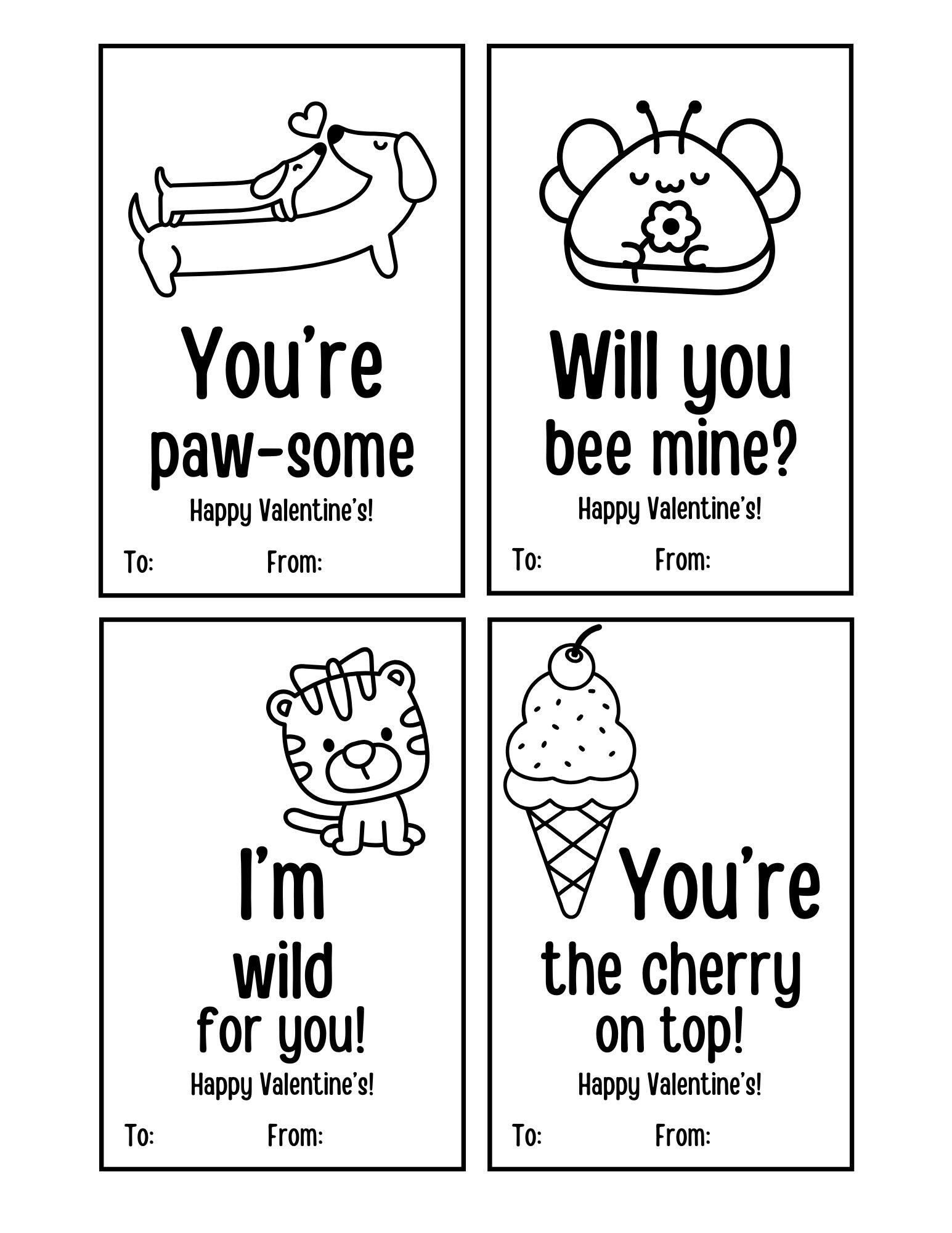 Animal Valentine Coloring Cards Printable Digital Cards for Class ...