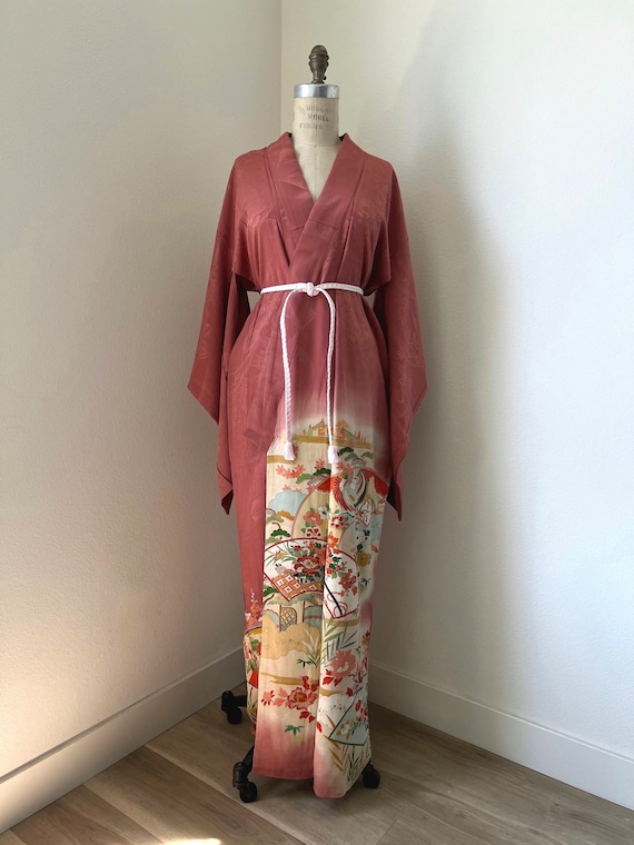 Antique Dusty Rose Silk Irotomesode Kimono - Gem