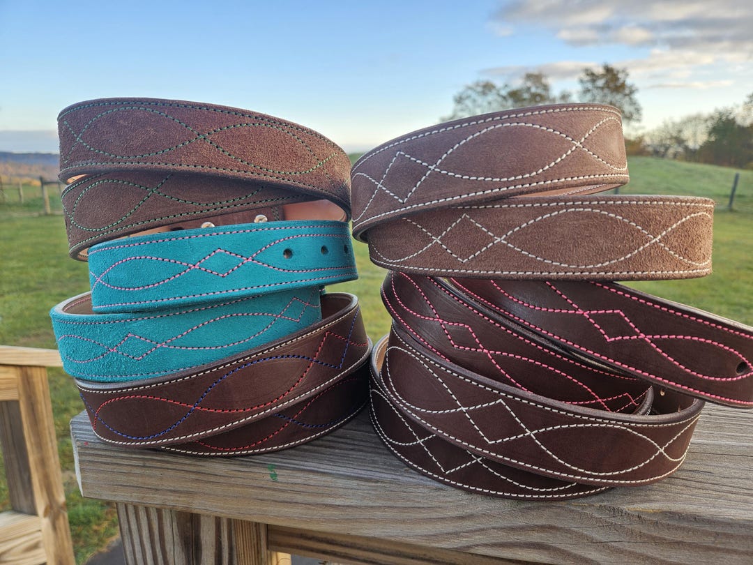 SALE Leather Belt, Chocolate Leather Belt, Gunslinger Stitch Belt ...
